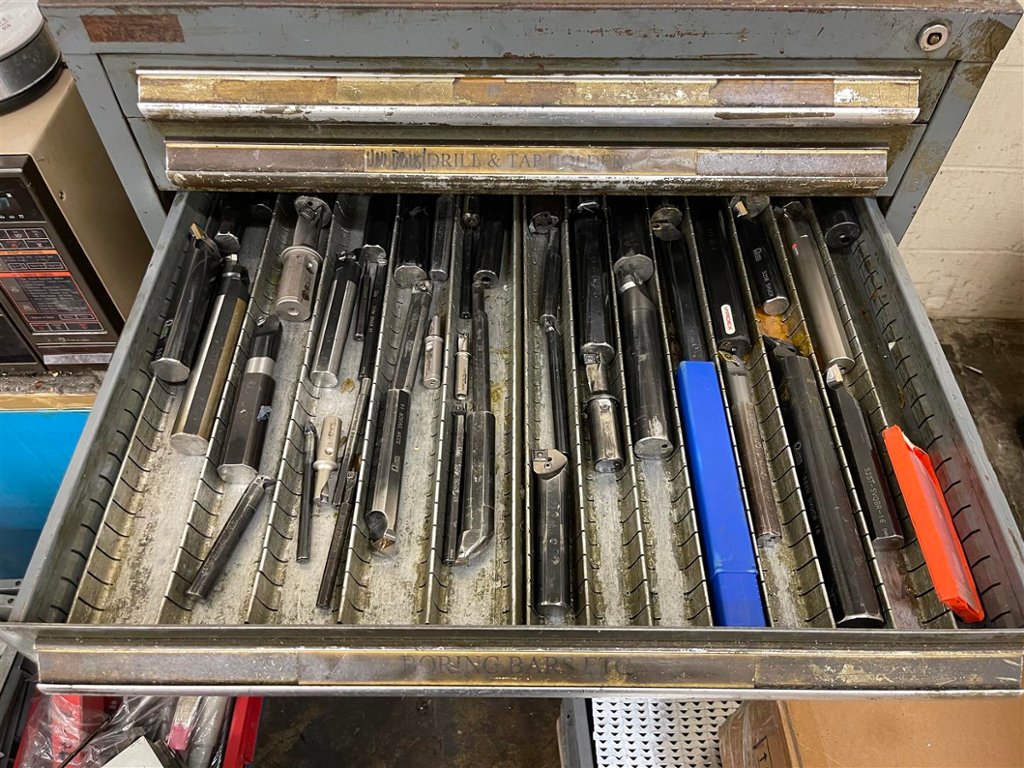 Multi drawer cabinet with tooling including turning holders drills etc ...