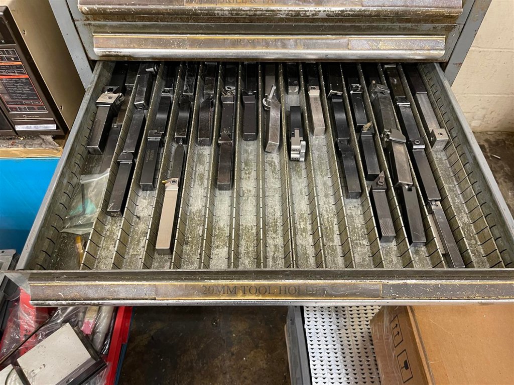 Multi drawer cabinet with tooling including turning holders drills etc ...
