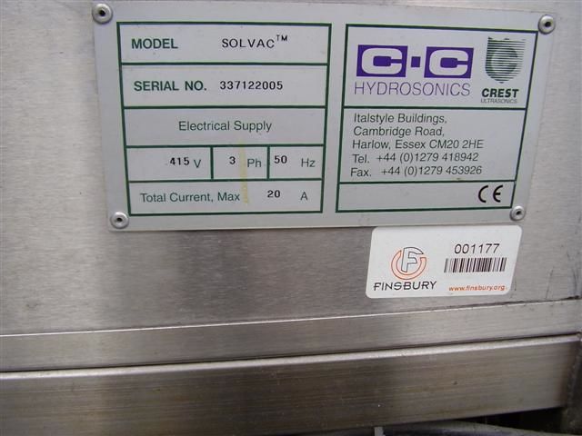 Solvac 132 T500 Sealed Ultrasonic Cleaning System 2006 - 1st Machinery